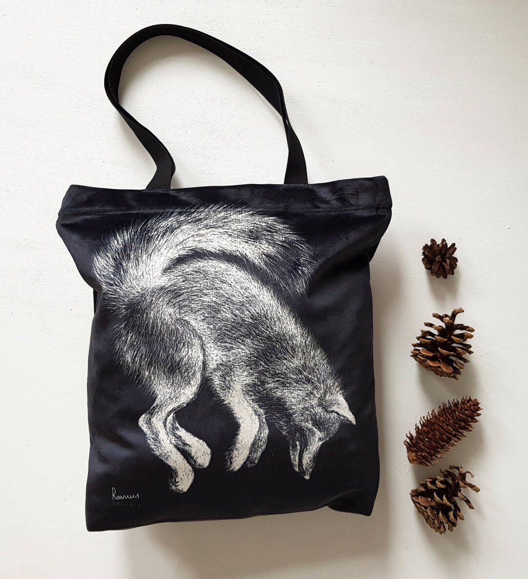 White Fox, Sustainable Bag, Black Shoulder Bag, Fox, Tote Bag With ...