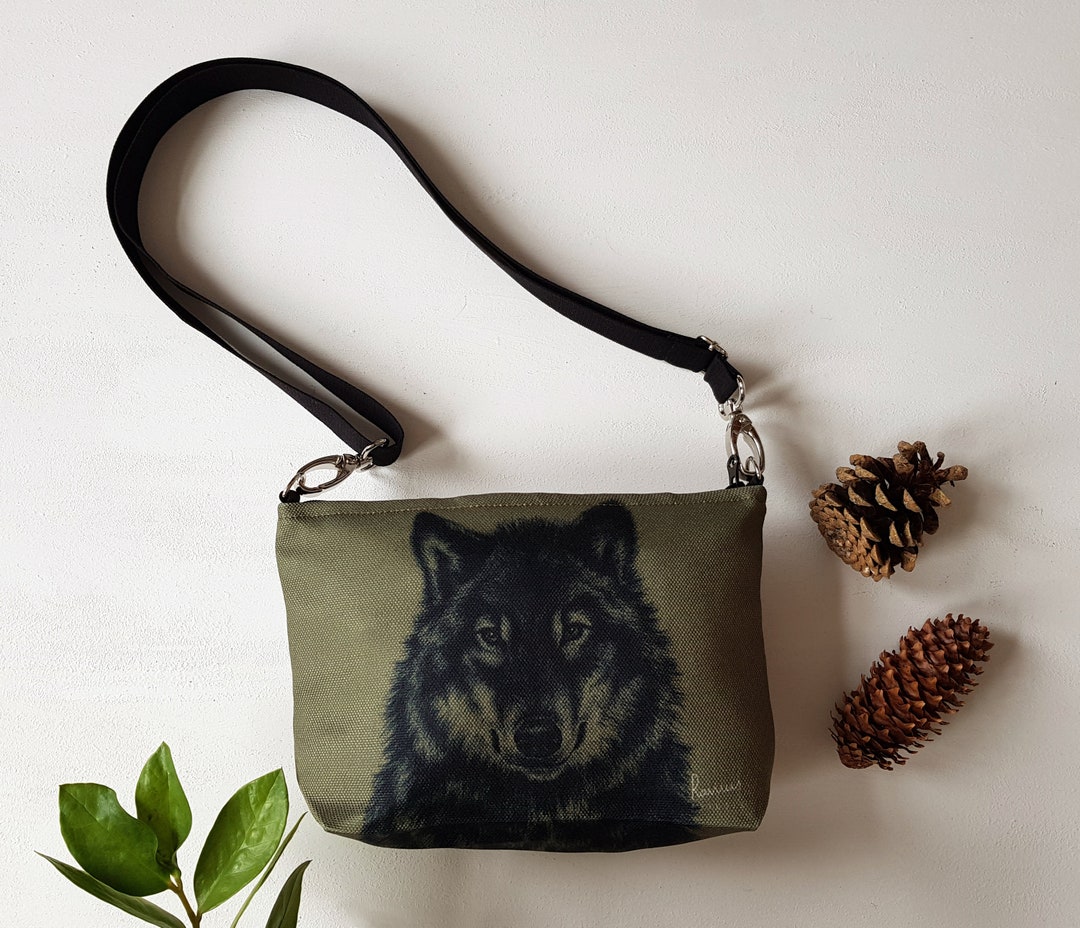 Wolf Handbag, Purse, Handbag, Green, Khaki Colour, Wolf, Cosmetic Bag ...