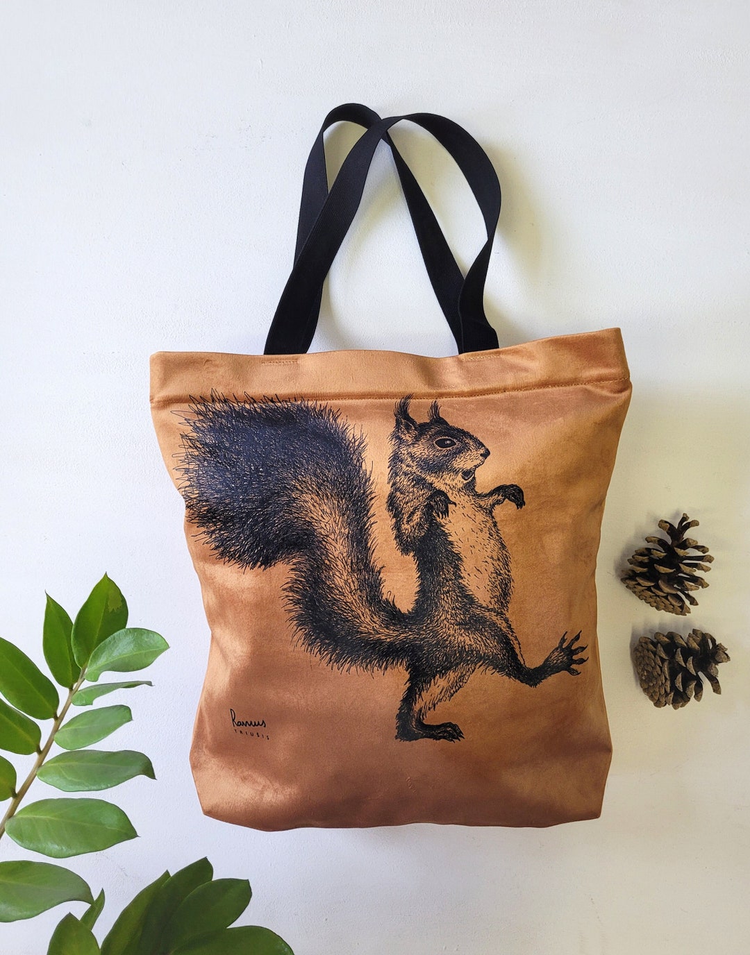 Squirrel Tote Bag, Woodland Animal Bag, Velvet Tote Bag With Zipper ...