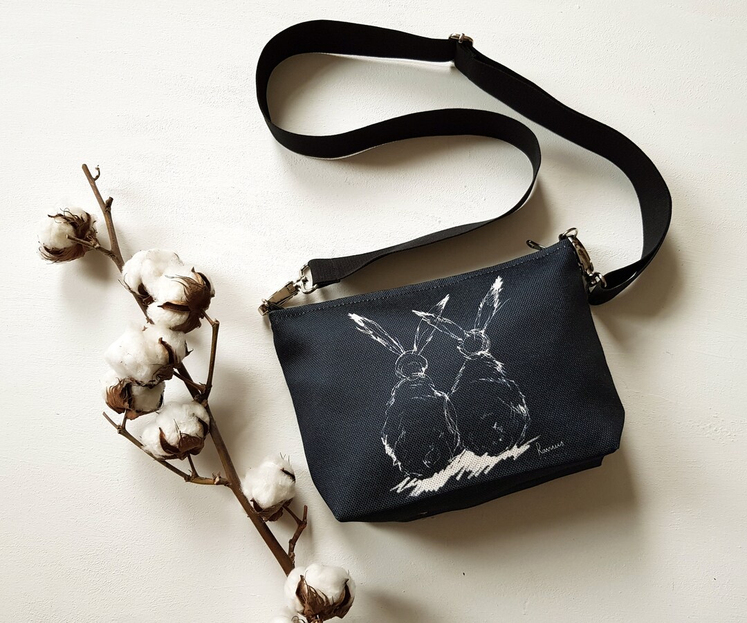 Black Handbag With Two Rabbits, Purse, Handbag, Cosmetic Bag, Art ...