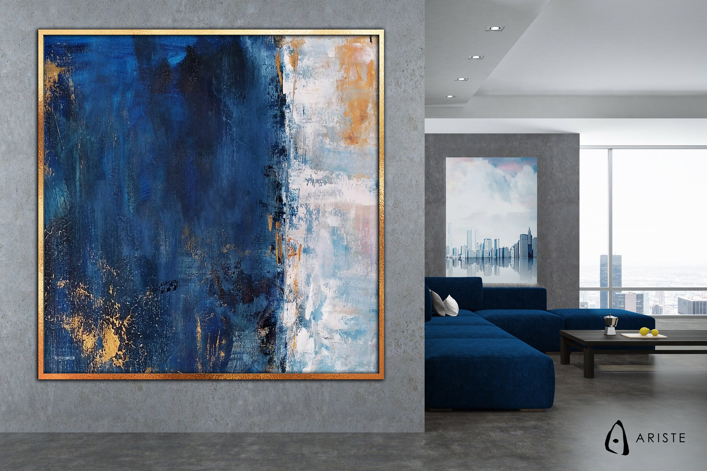 Extra Large Abstract Painting / Sapphire Blue & Gold Textured Palette ...