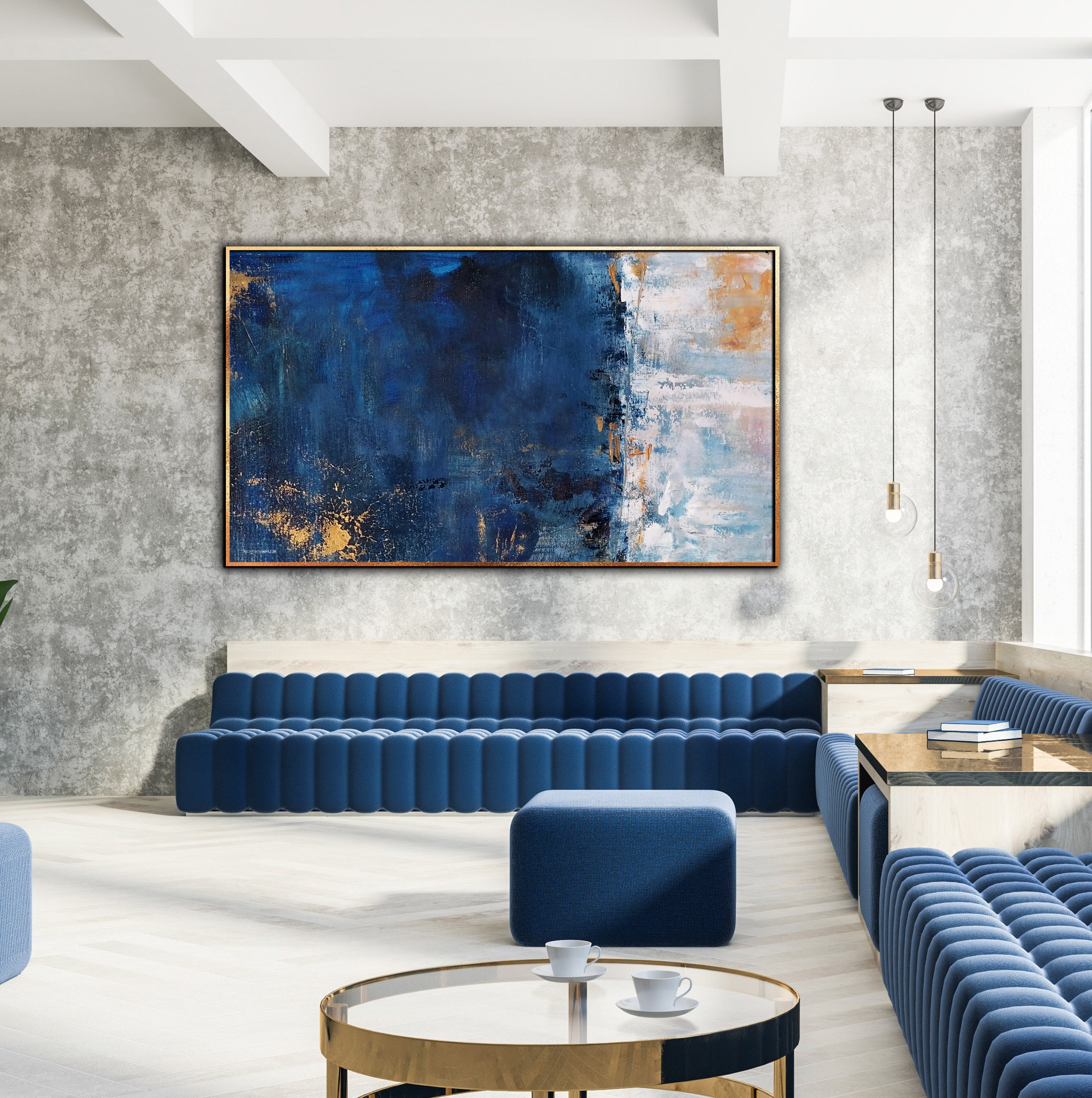 Extra Large Abstract Painting / Sapphire Blue & Gold Textured Palette ...
