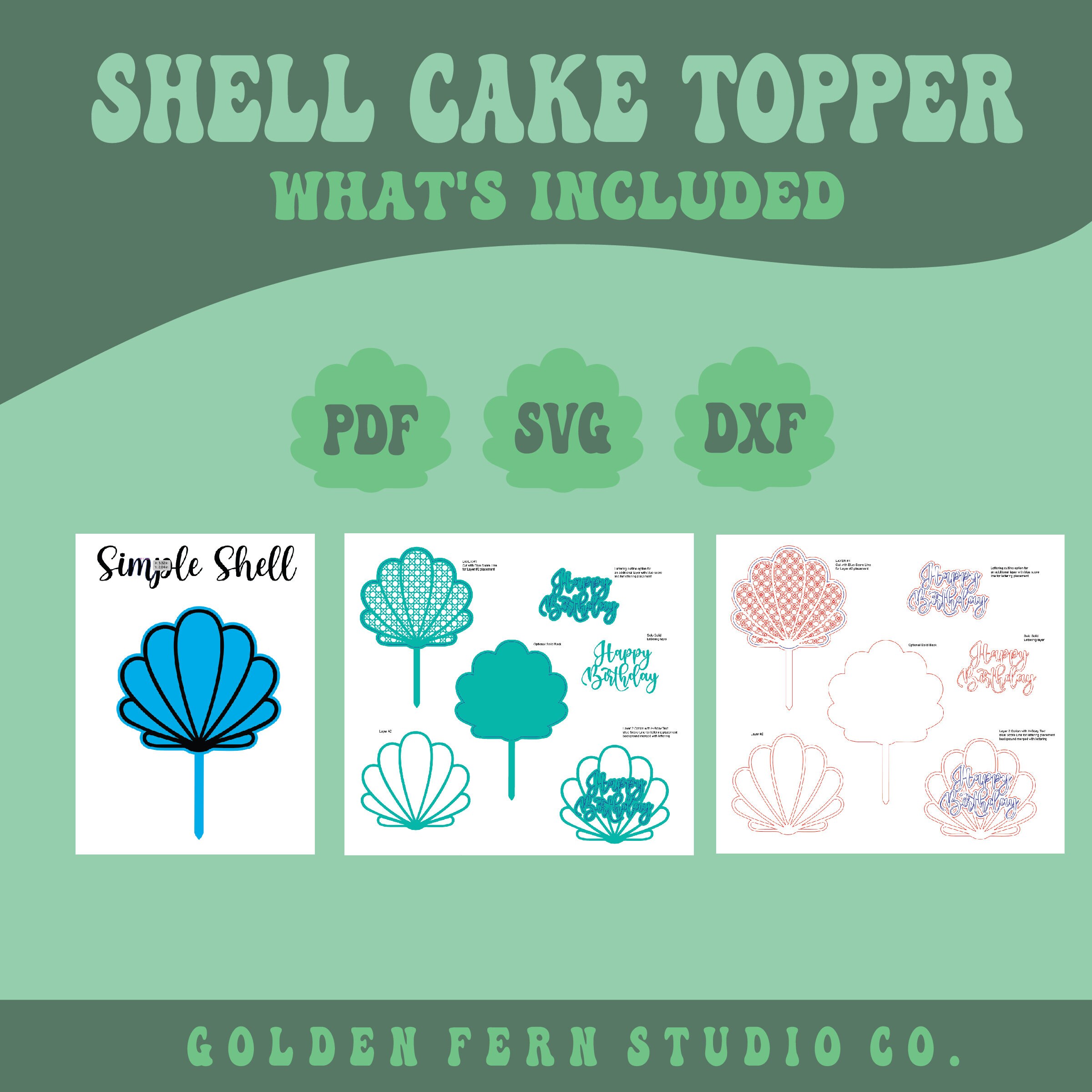 Shell Cake Topper, Happy Birthday Topper SVG Digital Download ...