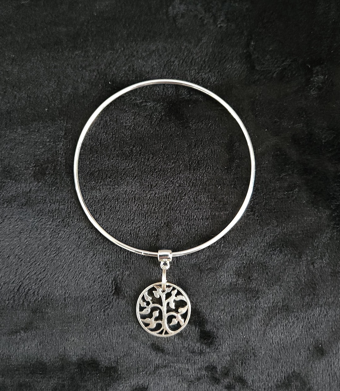 Silver Bangle With Charm - Etsy
