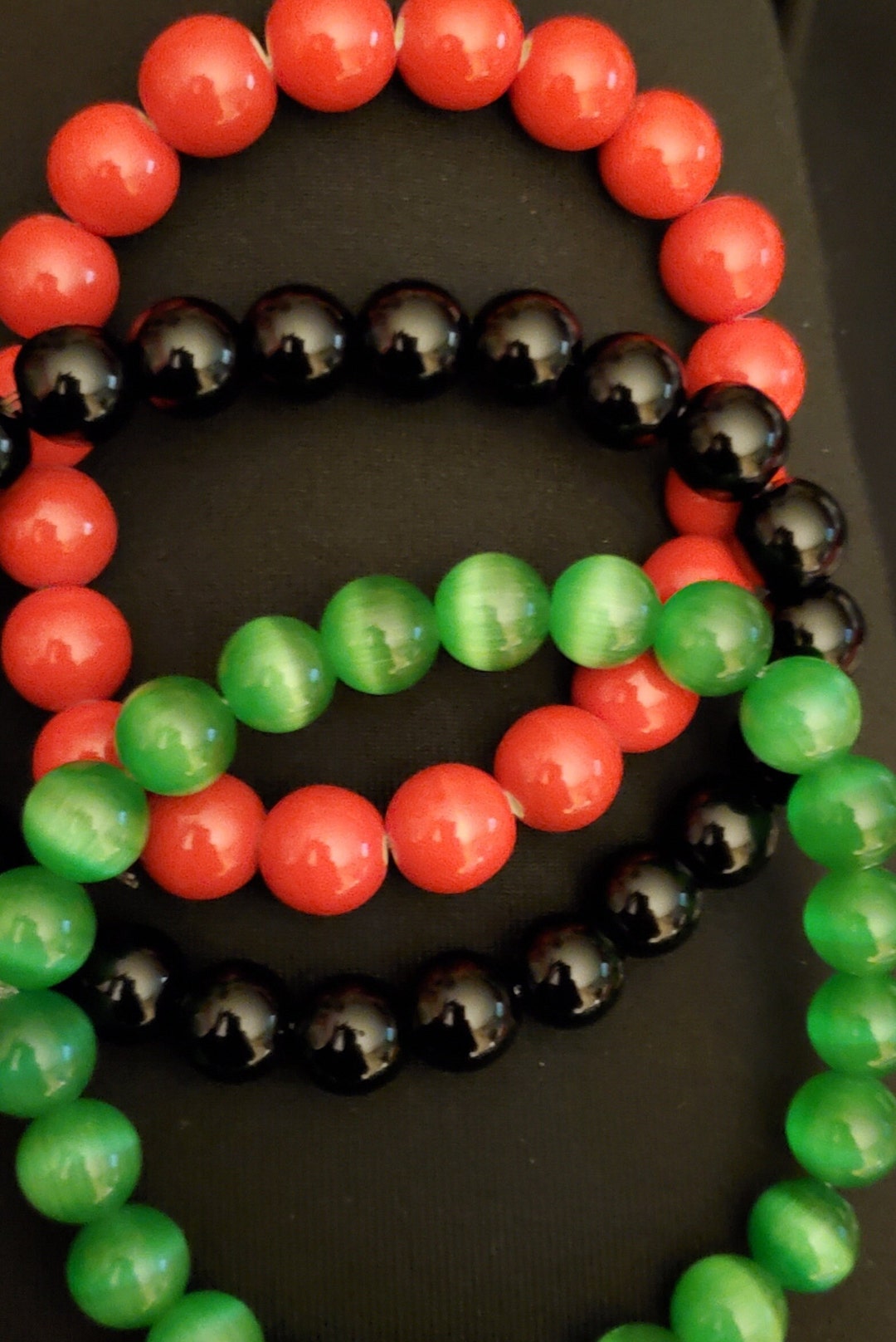 Energy Vibe. Red, Black, & Green Beaded Bracelets. - Etsy
