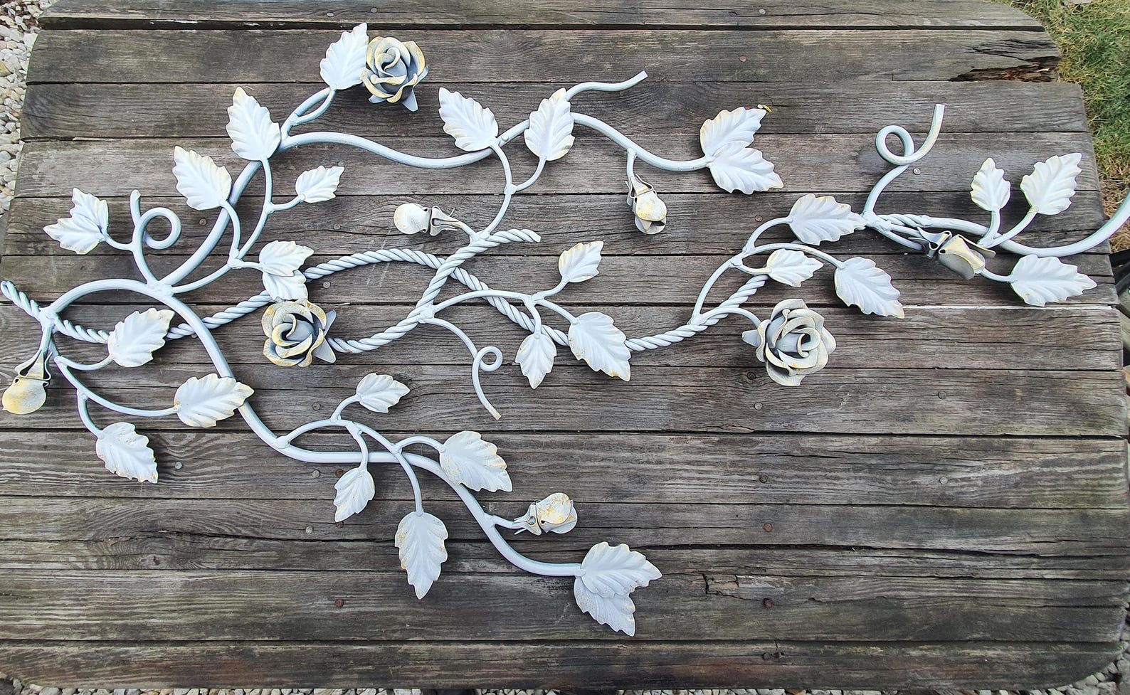 Stunning Steel Wall Sculpture Twig With Roses ,white Rose,home Wall ...