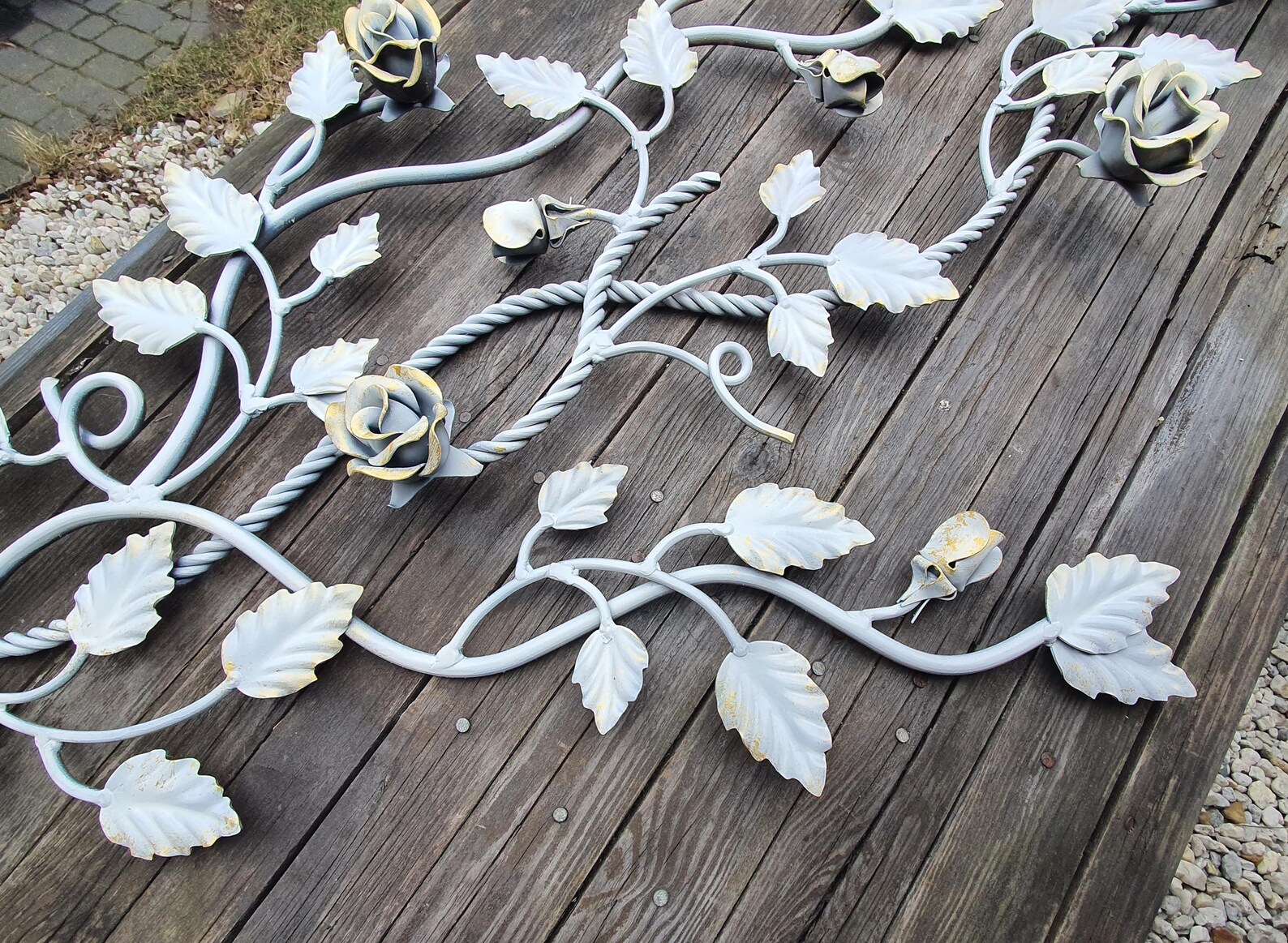 Stunning Steel Wall Sculpture Twig With Roses ,white Rose,home Wall ...