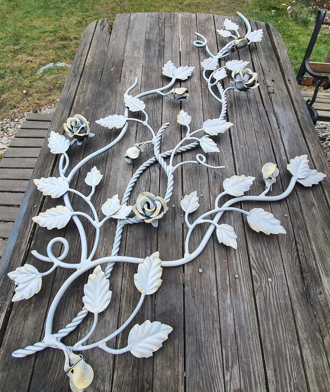 Stunning Steel Wall Sculpture Twig With Roses ,white Rose,home Wall ...