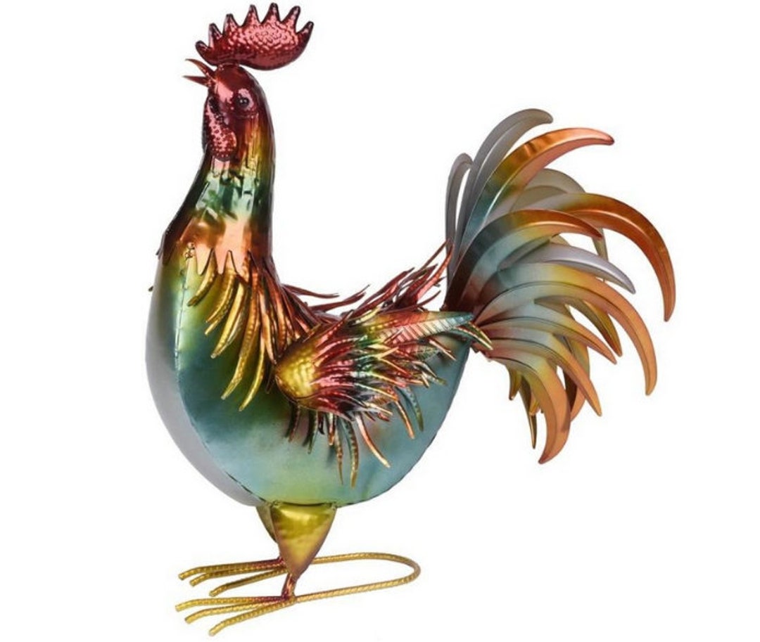 Colorful Rooster,metal Garden Figurine Rooster,garden Sculpture Animals ...