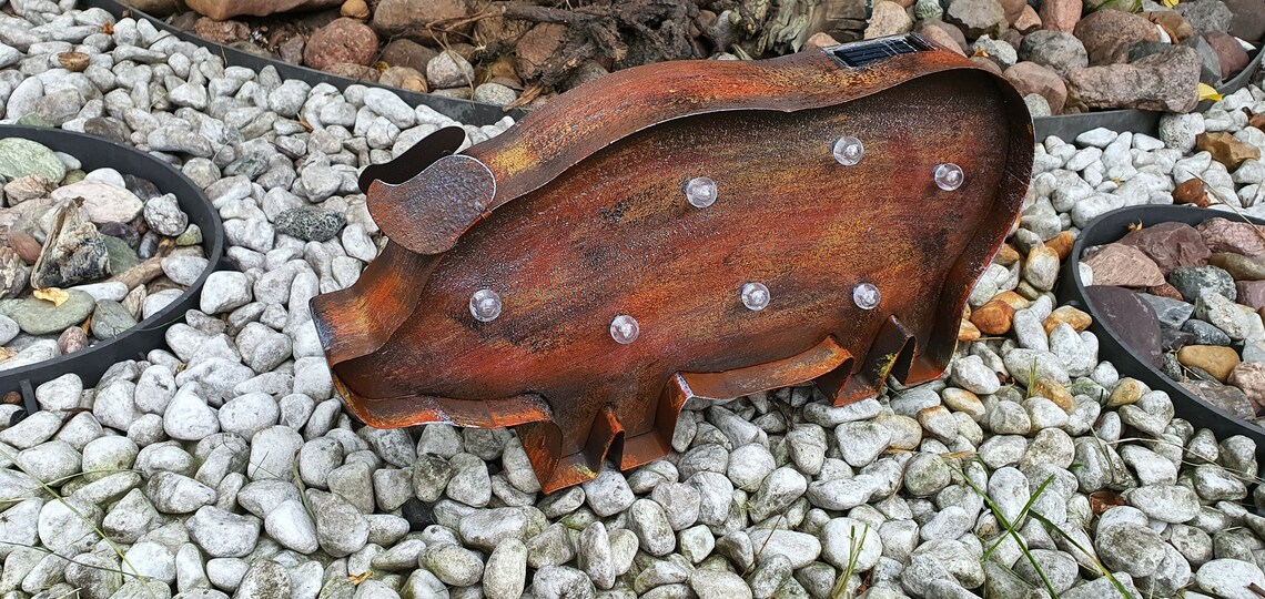 Pig With Leds Solar Panel,metal Garden/home Decor,sculpture Pigs,statue ...
