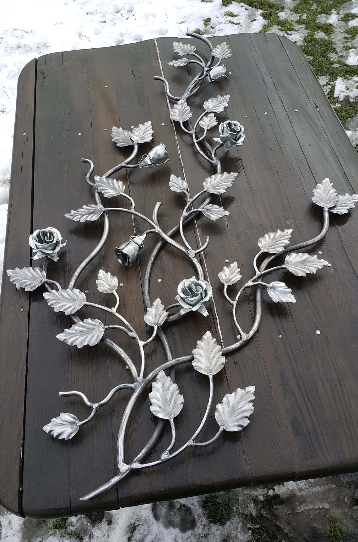 Stunning Steel Wall Sculpture Twig With Roses ,home Wall Decor,craft ...