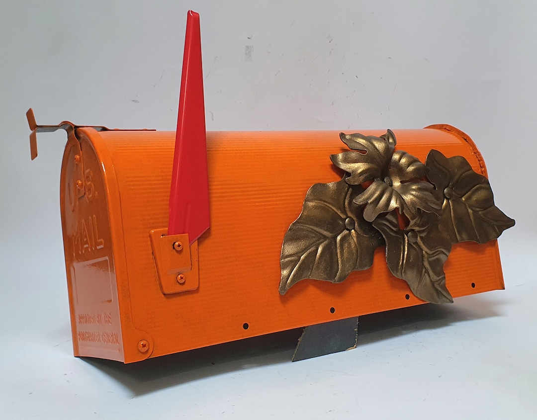 Orange Mailbox Post Mount,handmade Forged Steel Flower and Leaves,art ...