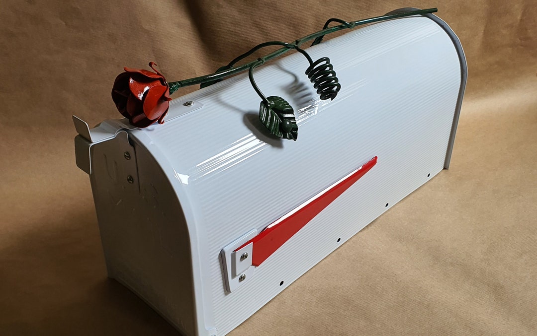 White Mailbox Post Mount,handmade Forged Steel Rose,art Mailbox,metal ...
