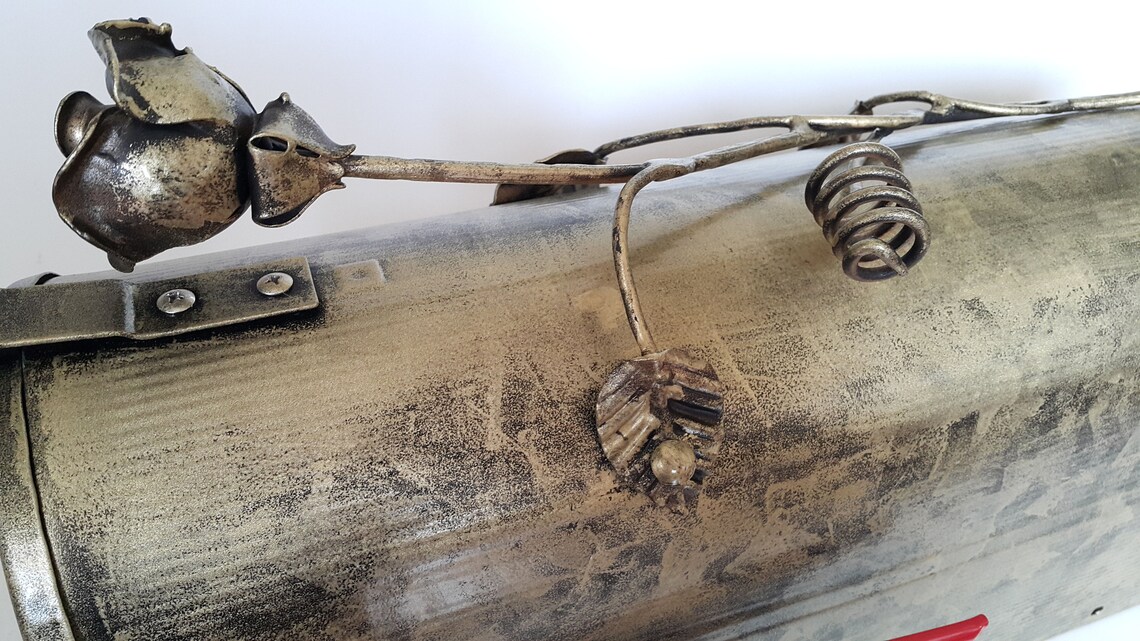Hand Painted Mailbox Post Mount,handmade Forged Steel Rose,artist ...