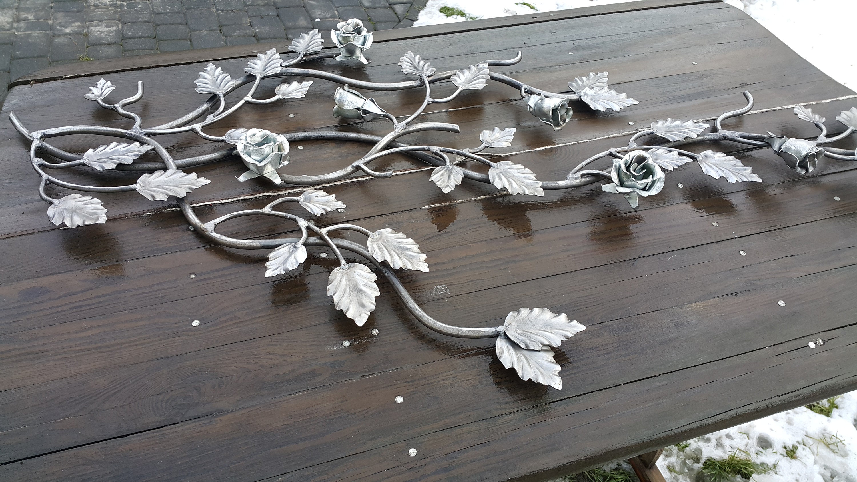 Stunning Steel Wall Sculpture Twig With Roses ,home Wall Decor,craft ...