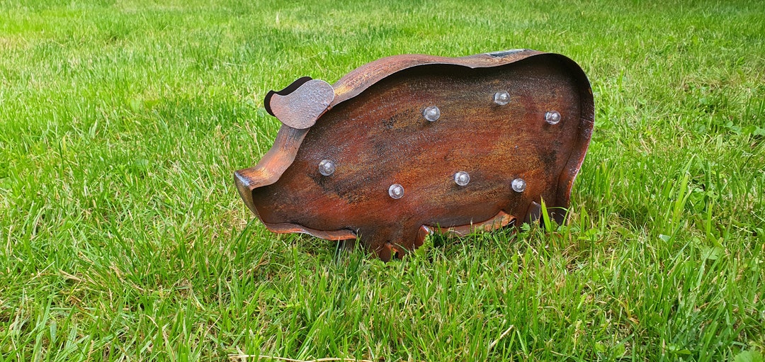 Pig With Leds Solar Panel,metal Garden/home Decor,sculpture Pigs,statue ...