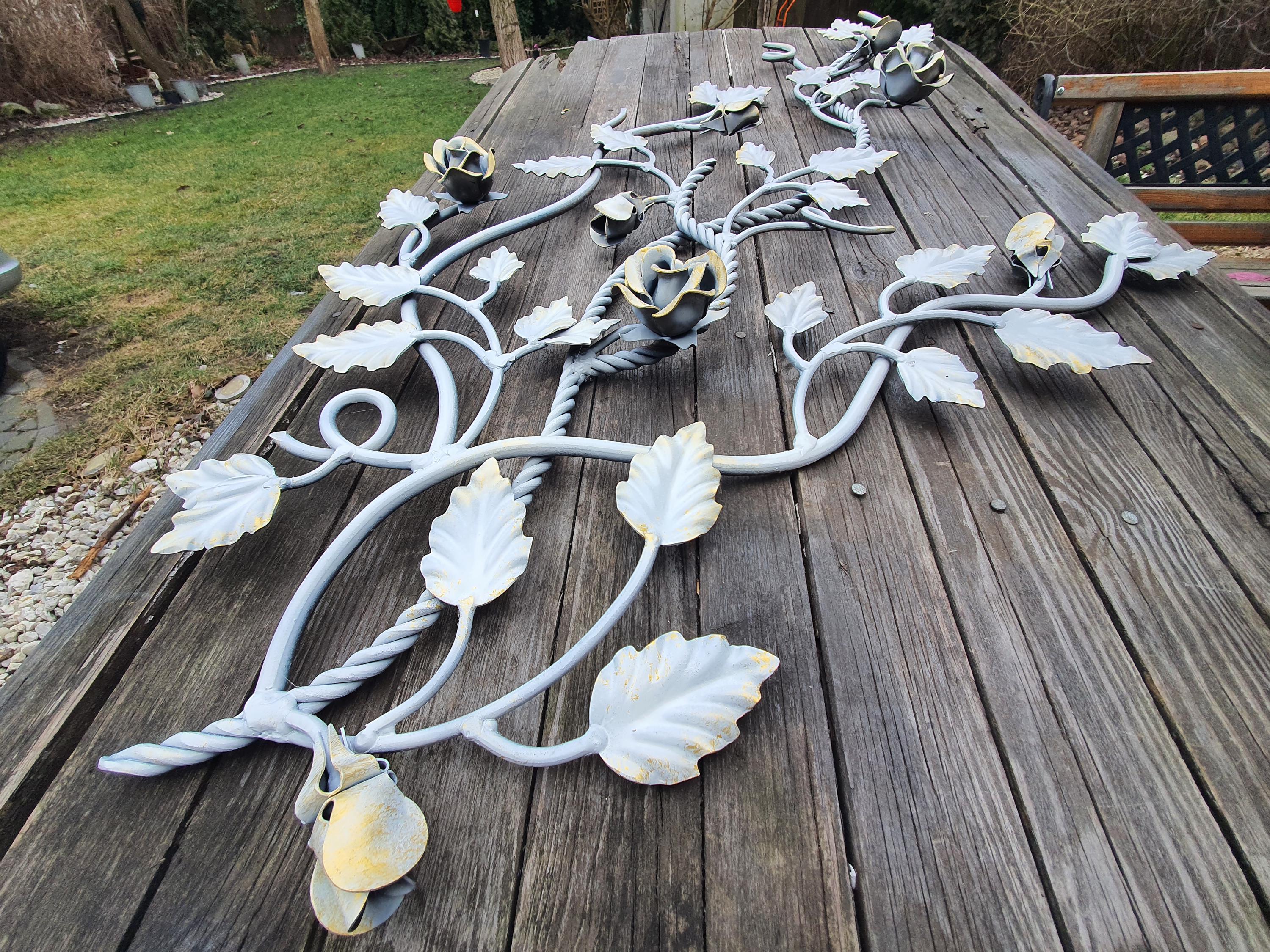 Stunning Steel Wall Sculpture Twig With Roses ,white Rose,home Wall ...