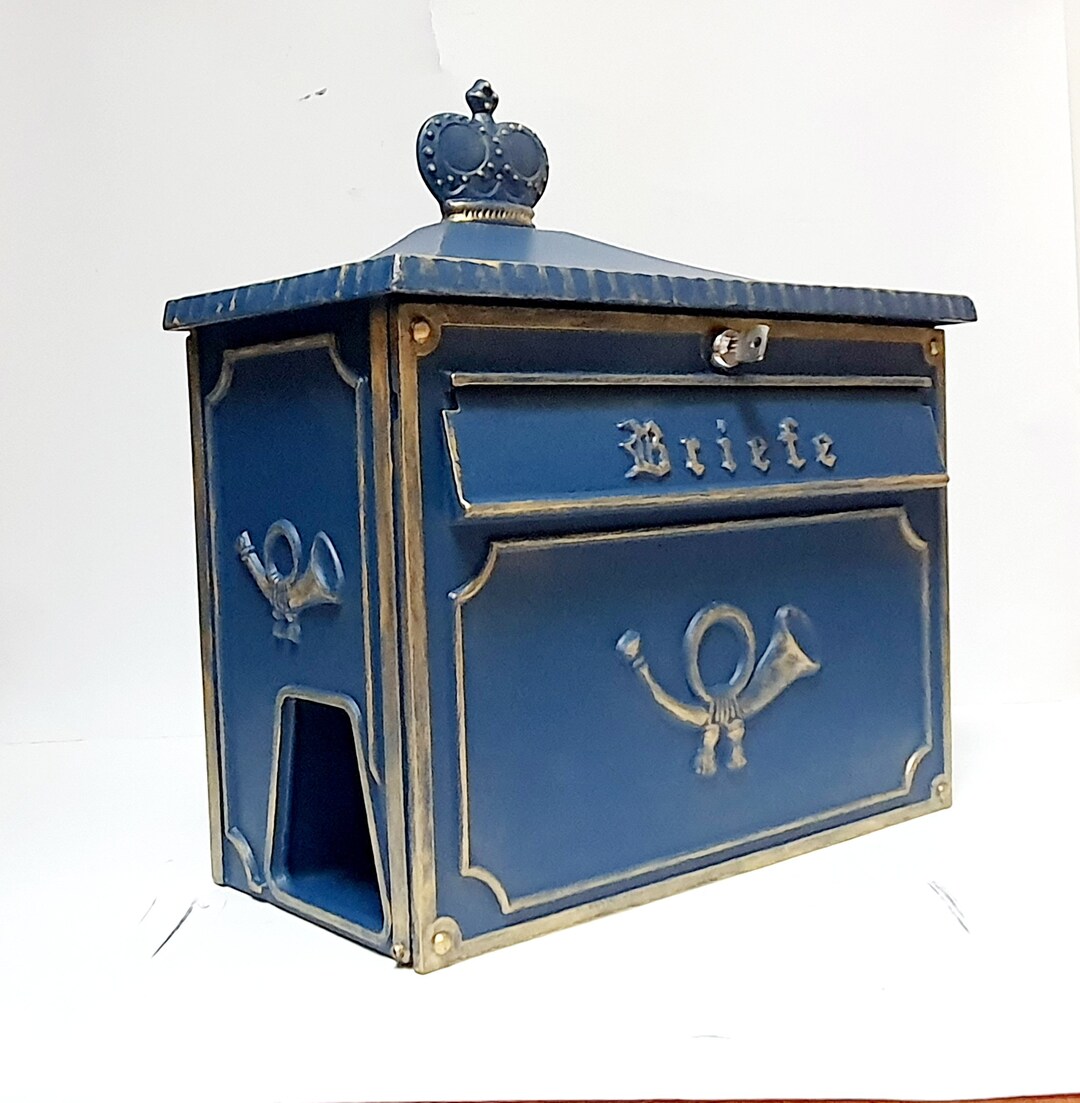 Stunning Royal Mailbox Wall Mount,cast Aluminum,color Navy Blue,locked ...