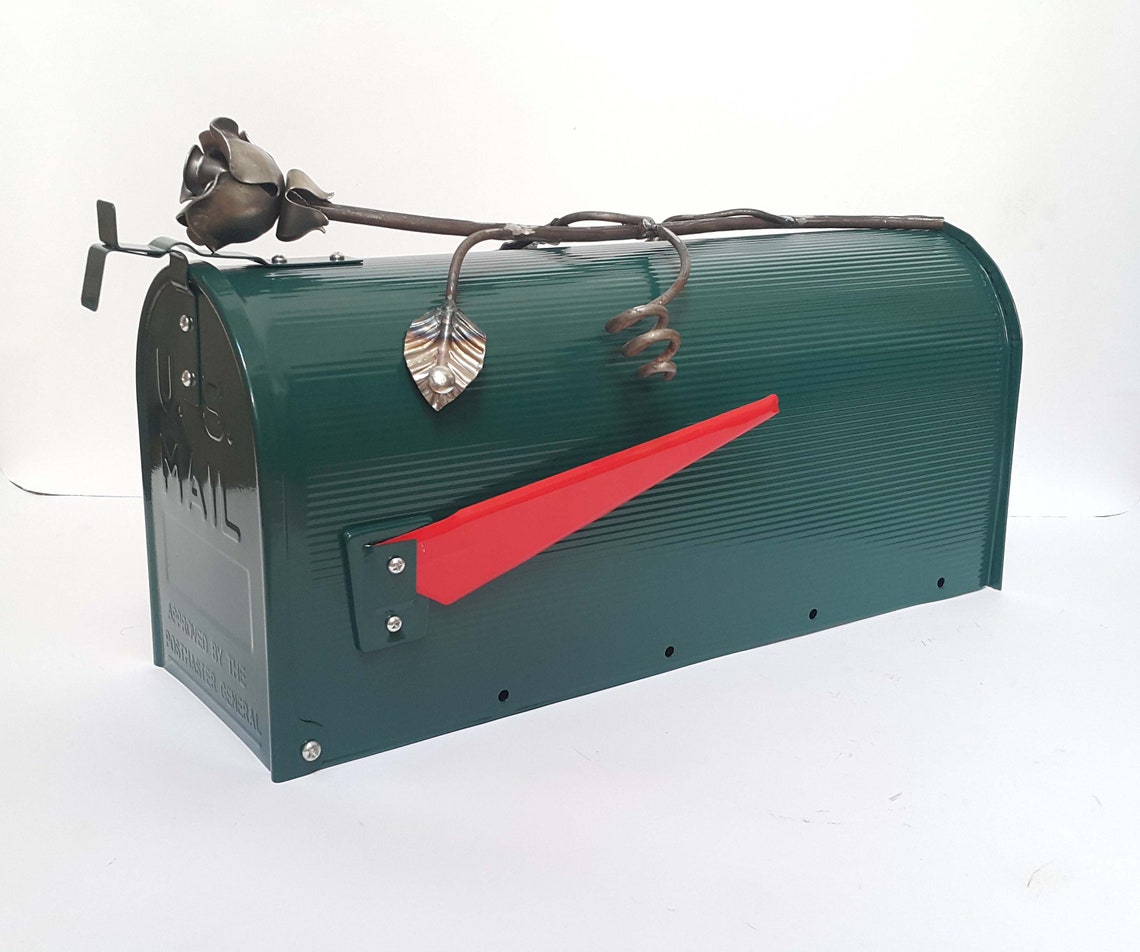Green Mailbox Post Mounthandmade Forged Steel Roseart - Etsy