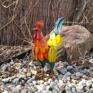Colorful Rooster,metal Garden Figurine Rooster,garden Sculpture Animals ...