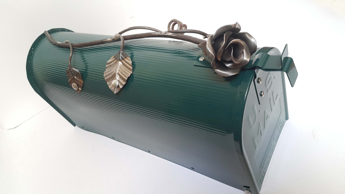 Green Mailbox Post Mounthandmade Forged Steel Roseart - Etsy
