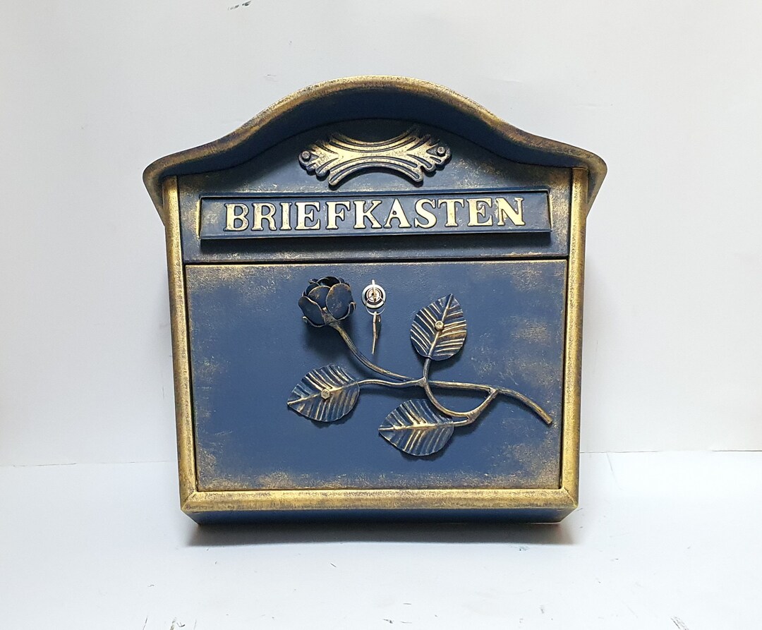 Stunning Mailbox Wall Mount With A Forged Rose ,color Navy Blue and ...