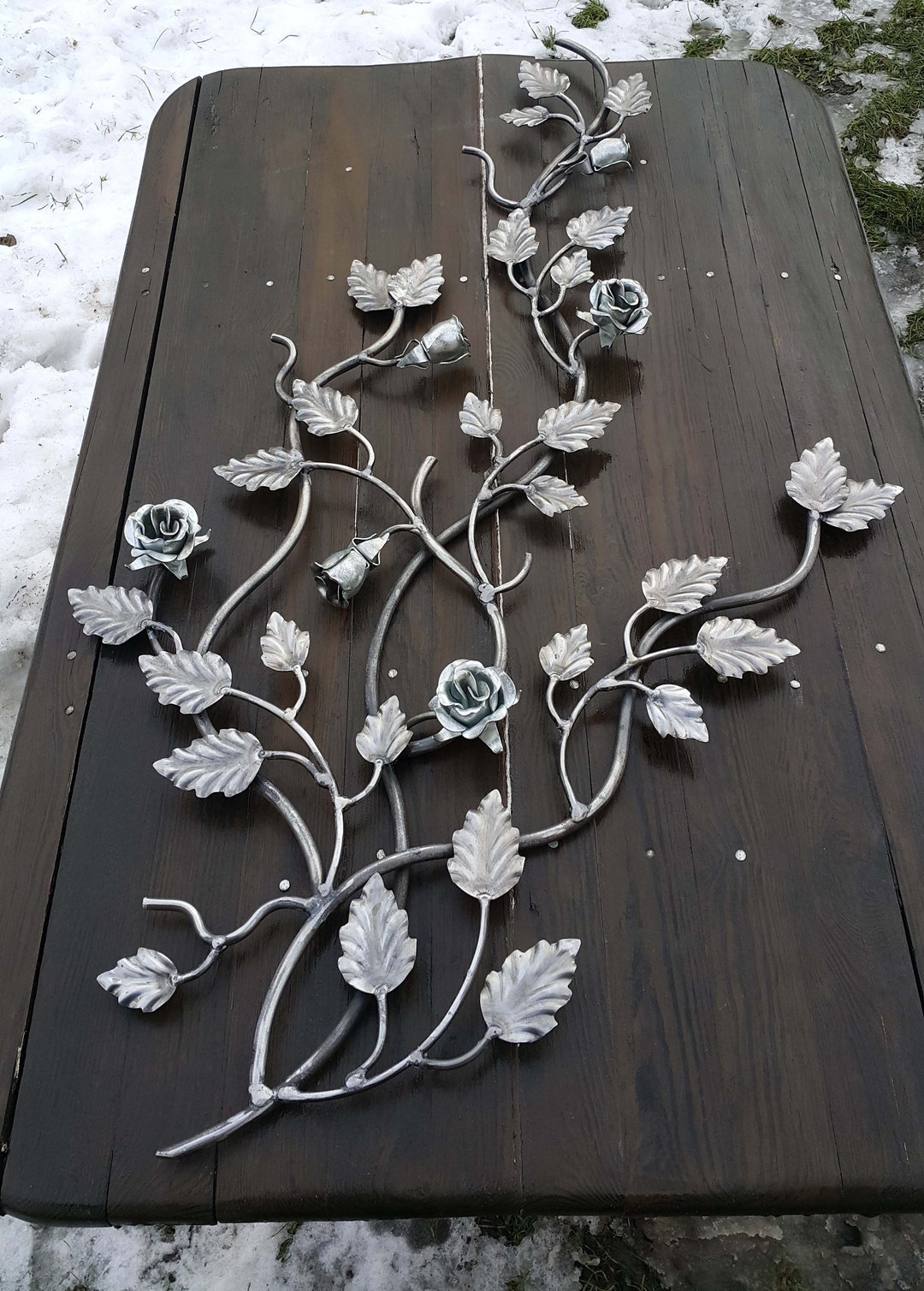 Stunning Steel Wall Sculpture Twig With Roses ,home Wall Decor,craft ...