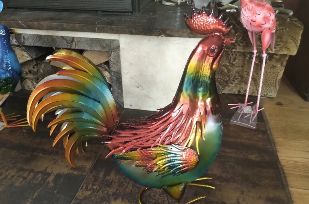 Colorful Rooster,metal Garden Figurine Rooster,garden Sculpture Animals ...