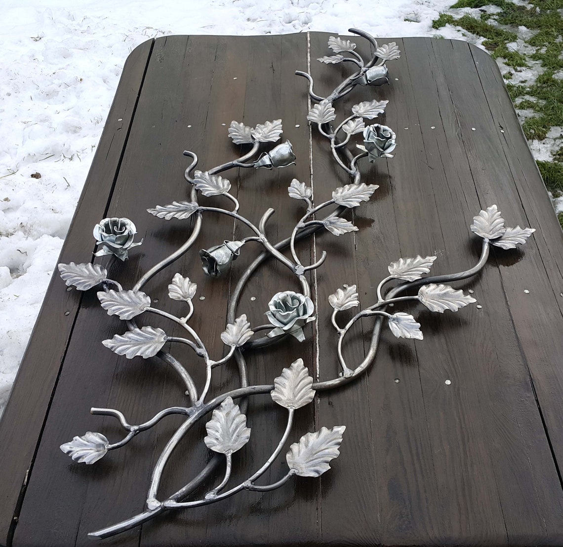 Stunning Steel Wall Sculpture Twig With Roses ,home Wall Decor,craft ...