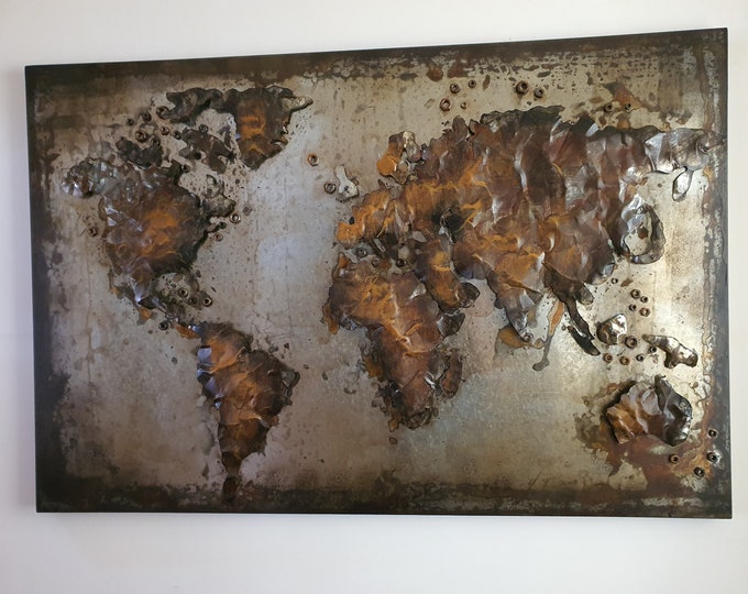 World Map Metal Sculpture Wall Art,handmade 3D World Map,metal 3D Wall ...