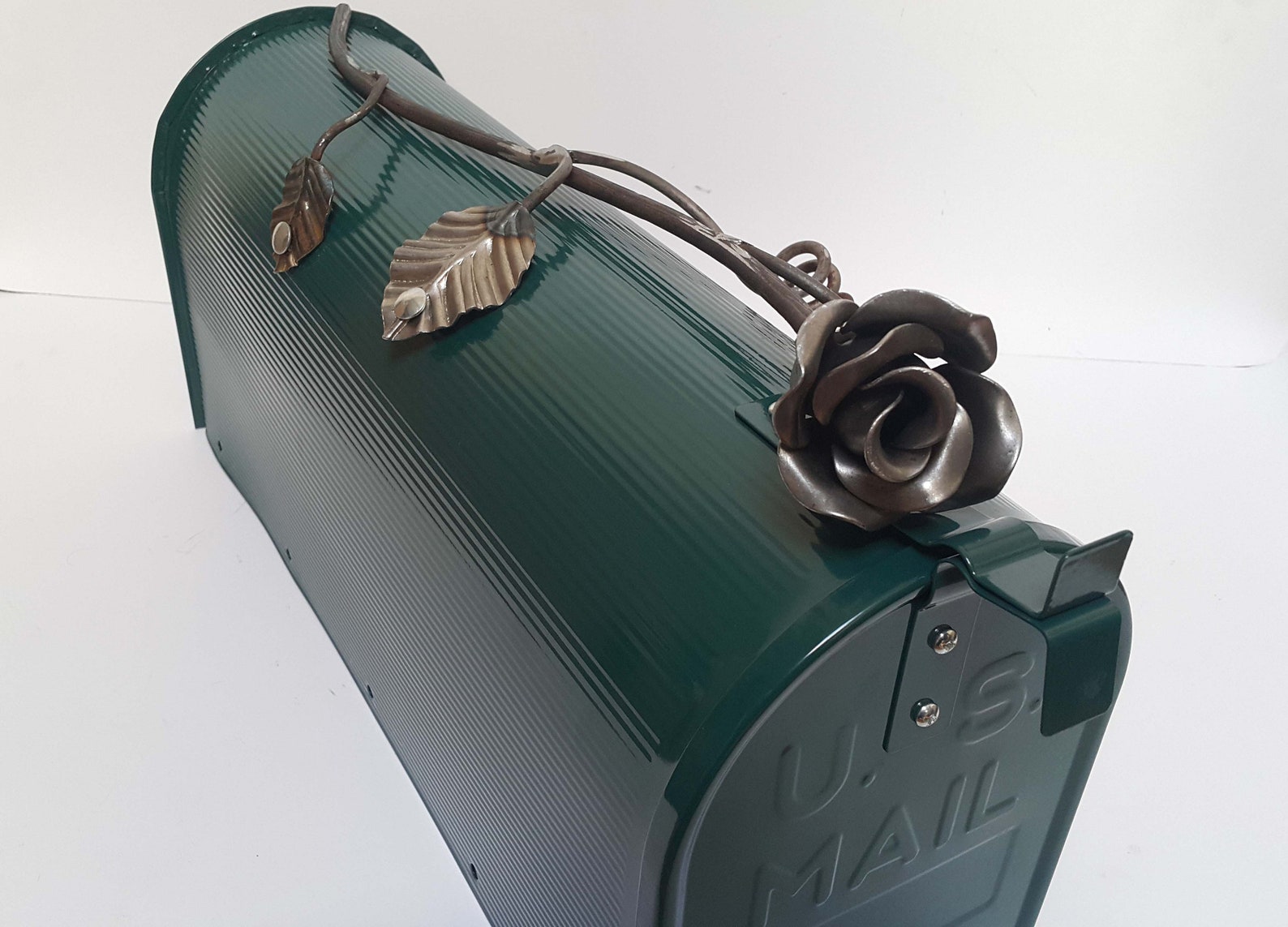 Green Mailbox Post Mounthandmade Forged Steel Roseart - Etsy