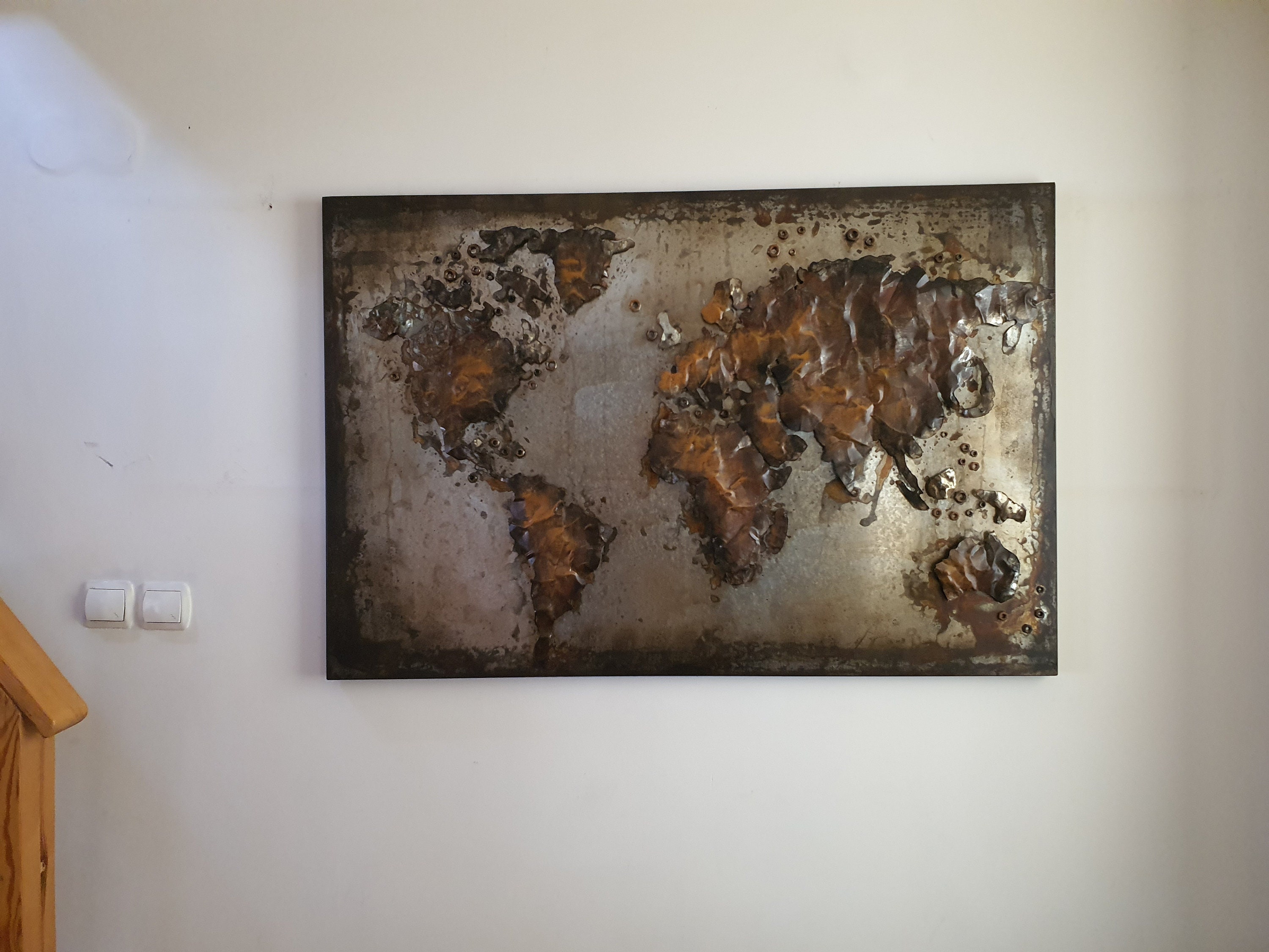 World Map Metal Sculpture Wall Art,handmade 3D World Map,metal 3D Wall ...