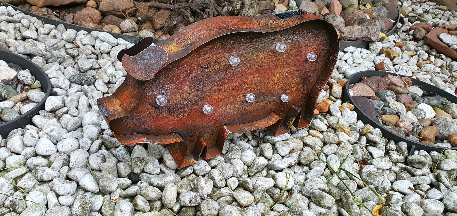 Pig With Leds Solar Panel,metal Garden/home Decor,sculpture Pigs,statue ...