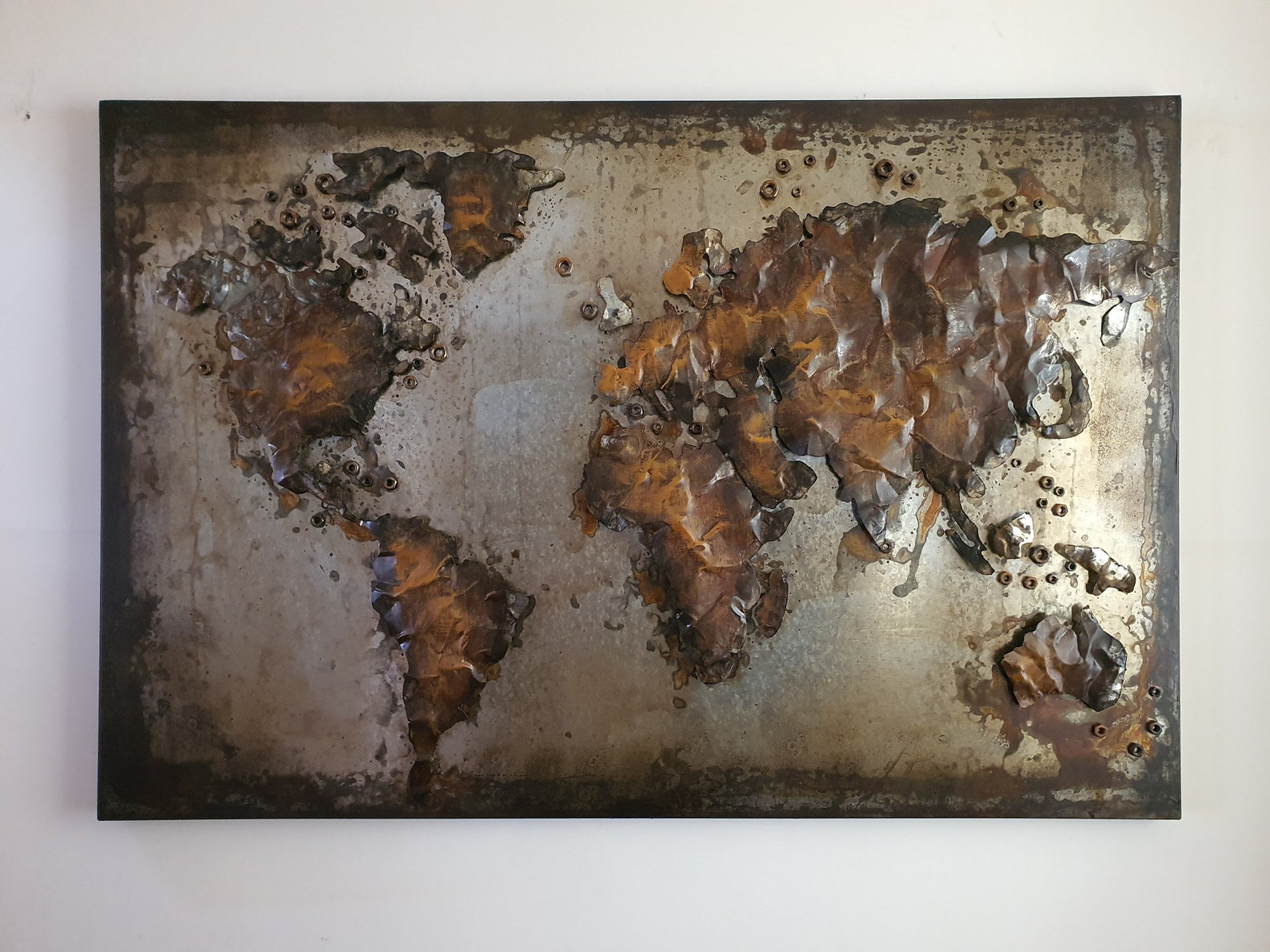 World Map Metal Sculpture Wall Art,handmade 3D World Map,metal 3D Wall ...