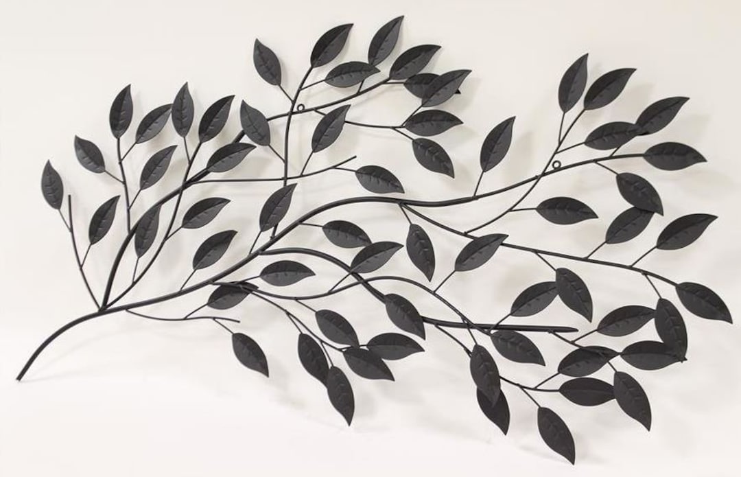 Twig With Leaves Metal Decoration Wall Decoration 42"x 23" Wall Twig ...