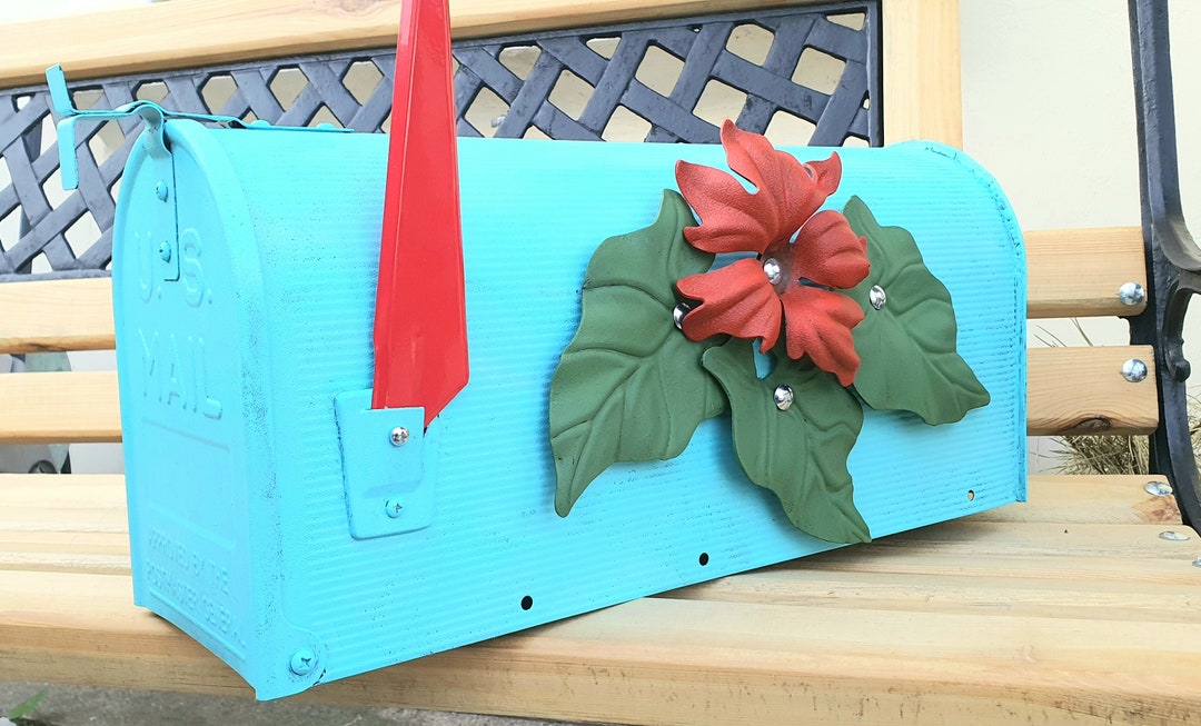 Blue Mailbox Post Mounthandmade Forged Steel Flowerart - Etsy