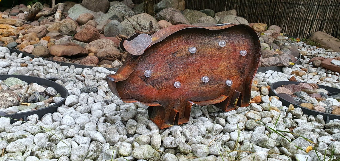Pig With Leds Solar Panel,metal Garden/home Decor,sculpture Pigs,statue ...