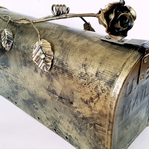 Hand Painted Mailbox Post Mount,handmade Forged Steel Rose,artist ...