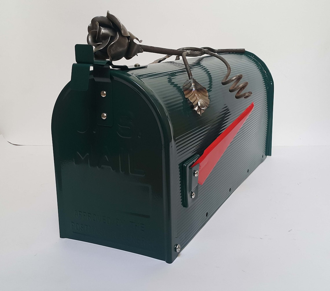 Green Mailbox Post Mounthandmade Forged Steel Roseart - Etsy