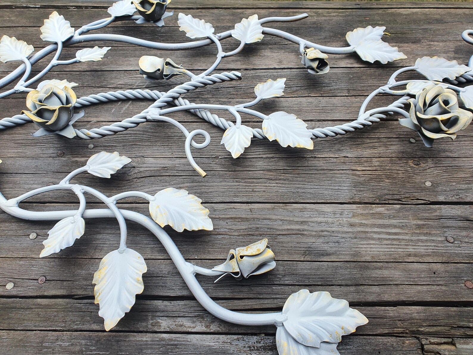 Stunning Steel Wall Sculpture Twig With Roses ,white Rose,home Wall ...