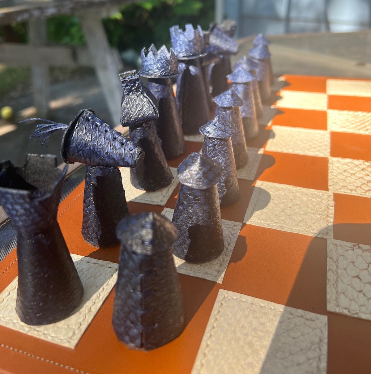 Salmon Leather Chess Set With Leather Chessboard & Box - Etsy