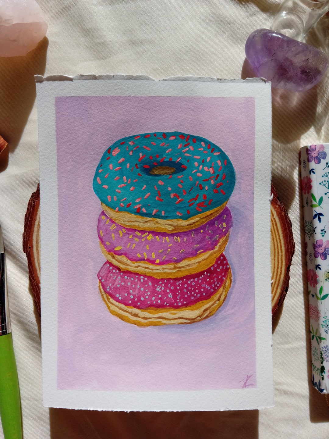 Donut Art, Original Artwork, Food Art, Donut Painting, Gouache Original ...