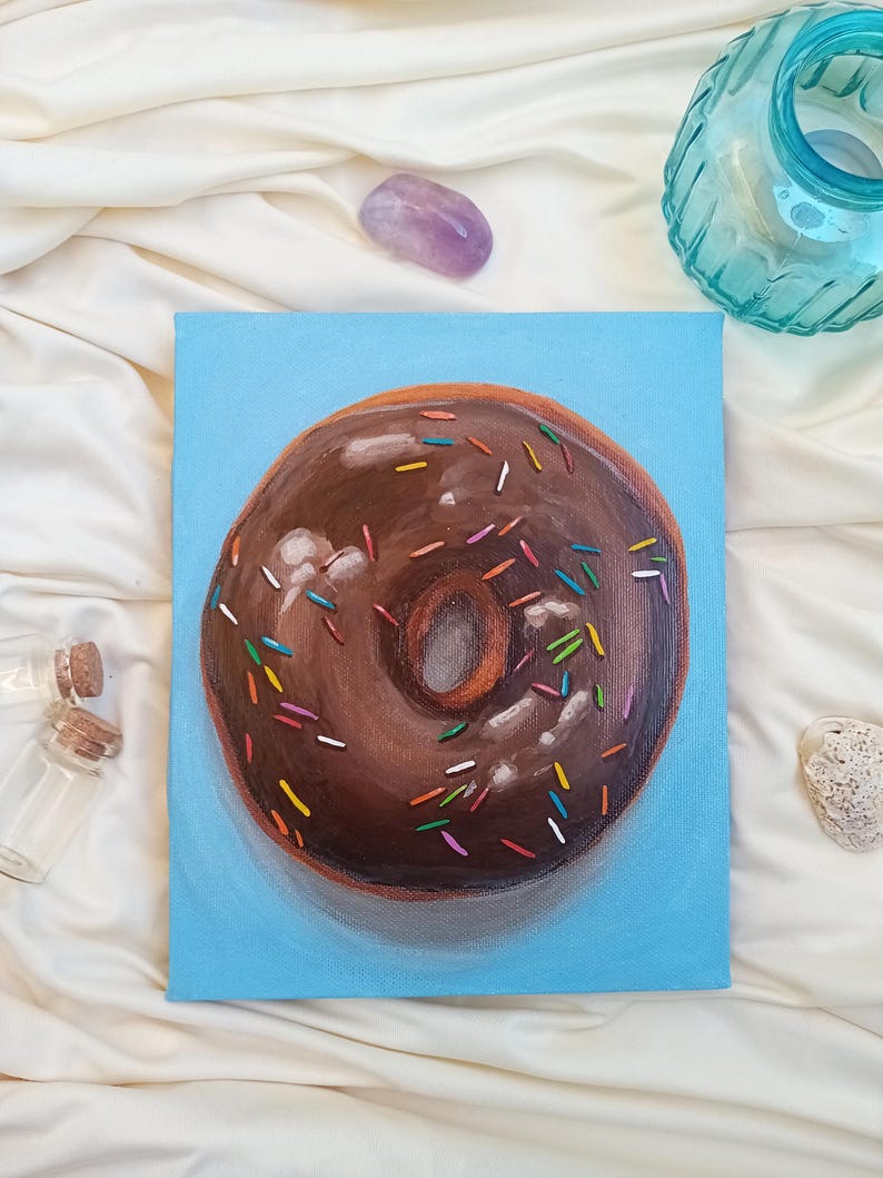 Chocolate Donut Painting – Realistic Dessert Wall Art, Sweet Kitchen ...