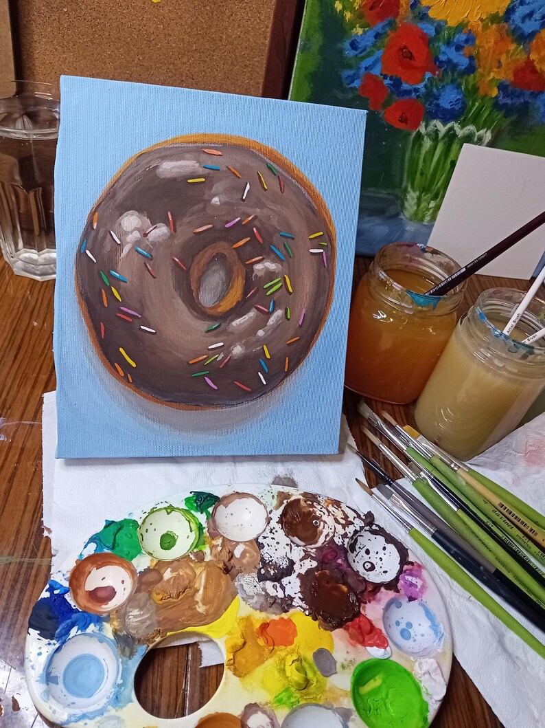Chocolate Donut Painting – Realistic Dessert Wall Art, Sweet Kitchen ...