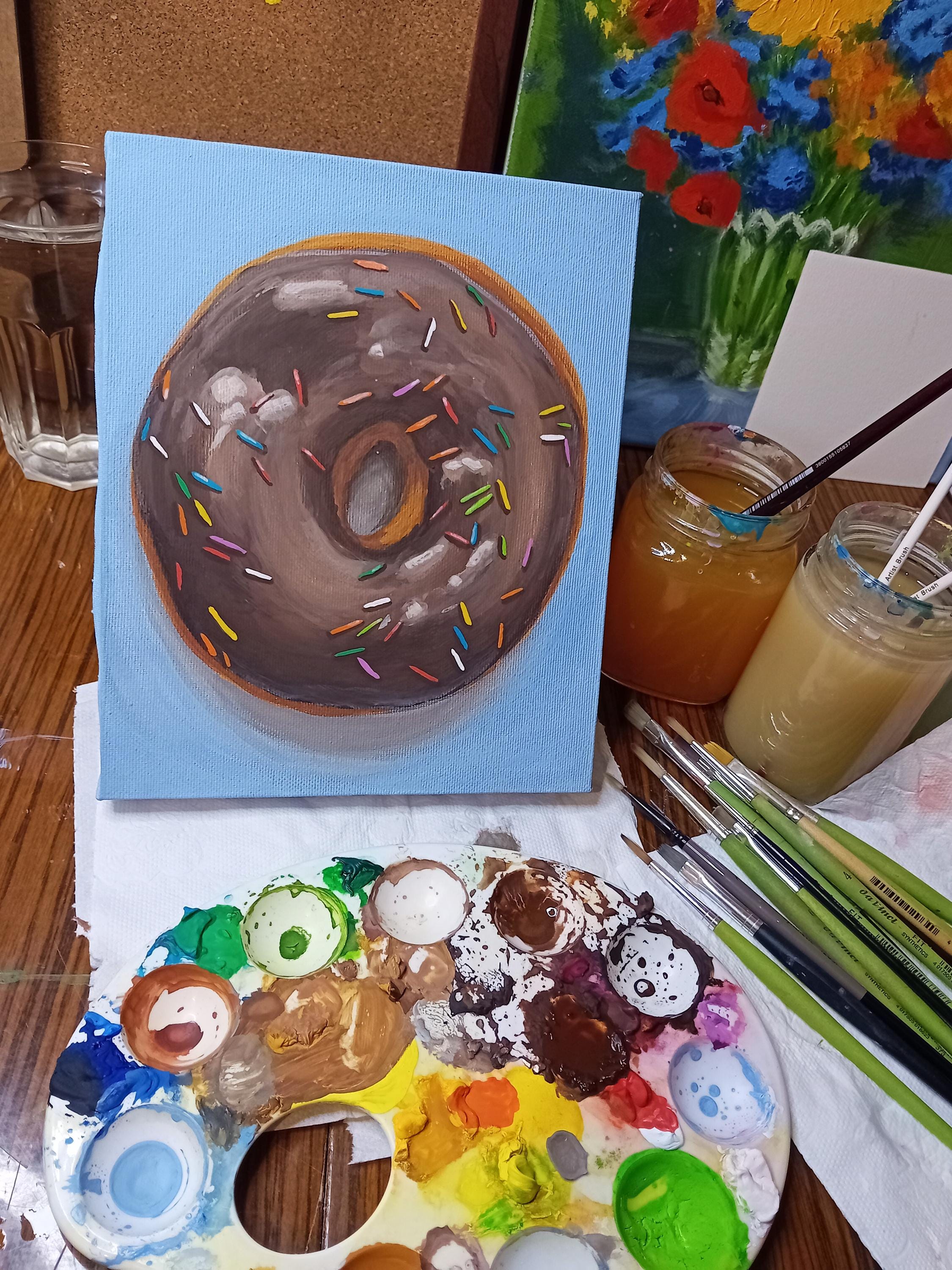 Chocolate Donut Painting – Realistic Dessert Wall Art, Sweet Kitchen ...