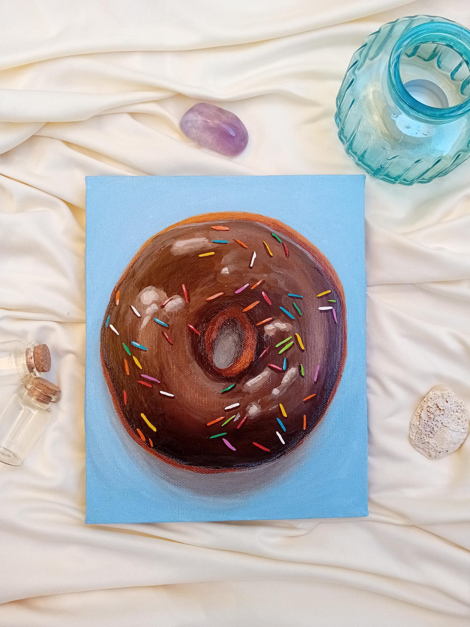 Chocolate Donut Painting – Realistic Dessert Wall Art, Sweet Kitchen ...