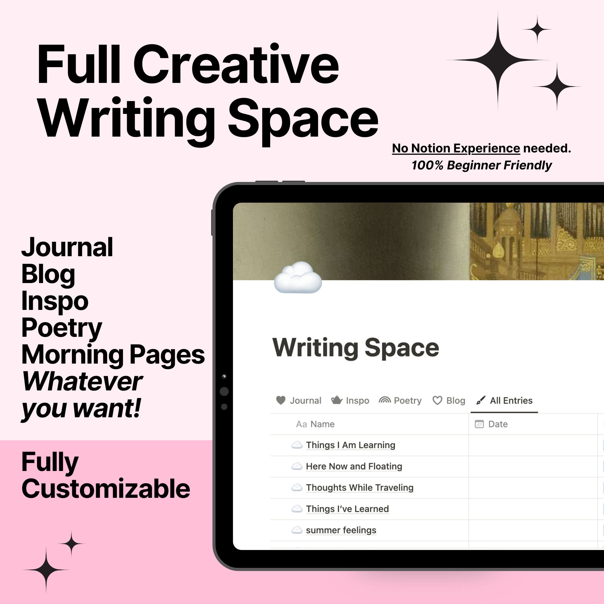 Creative Notion Dashboard for Creatives, Writing Space, Moodboard ...