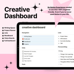 Creative Notion Dashboard for Creatives, Writing Space, Moodboard ...