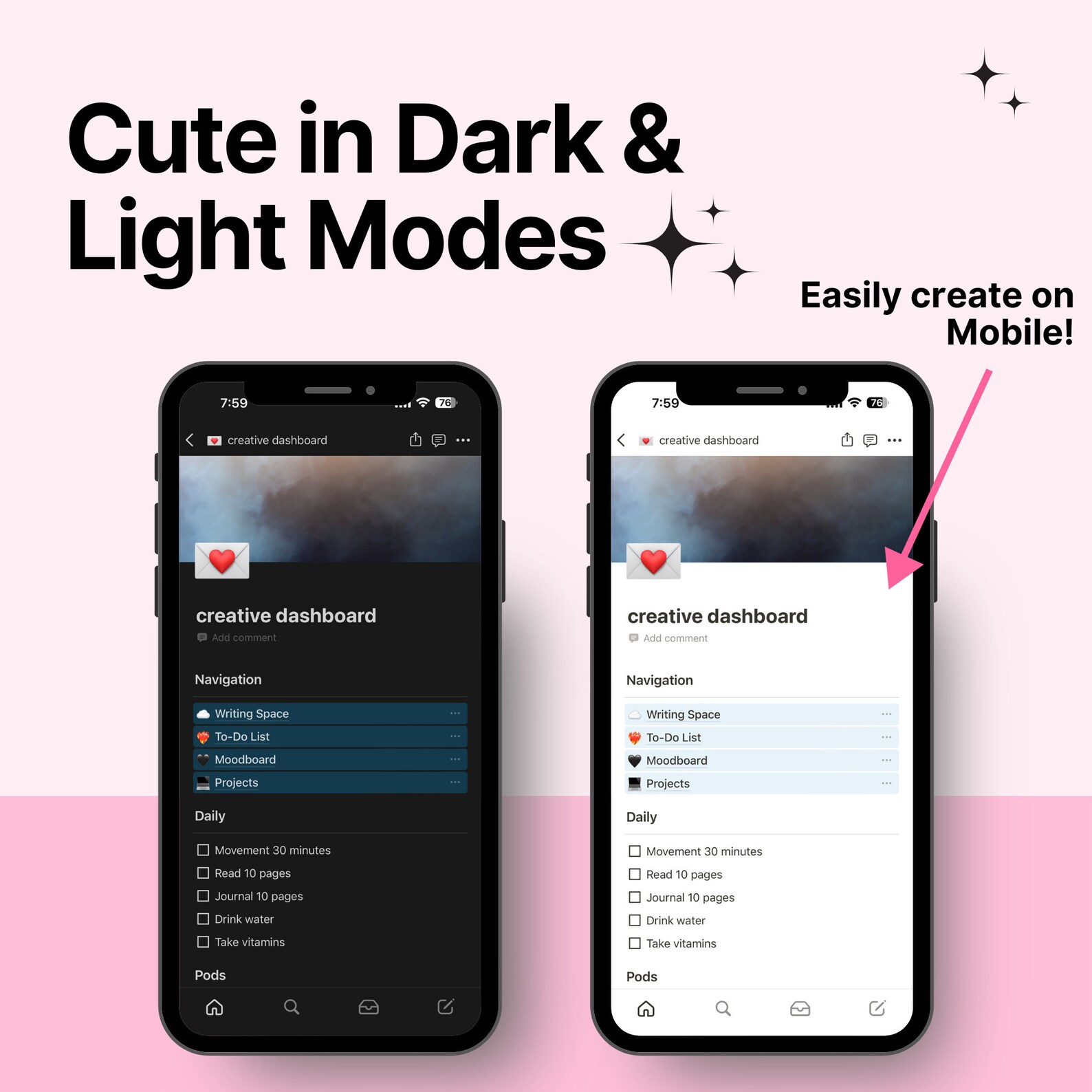 Creative Notion Dashboard for Creatives, Writing Space, Moodboard ...