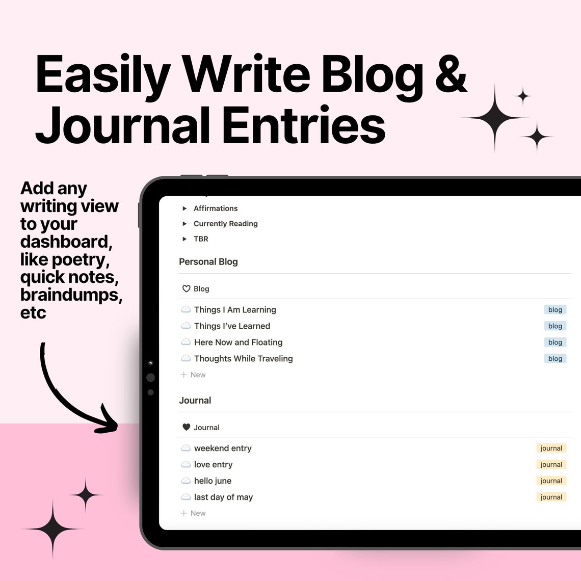 Creative Notion Dashboard for Creatives, Writing Space, Moodboard ...